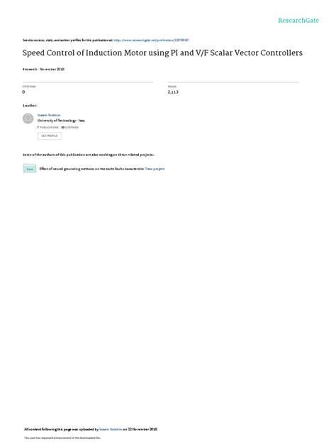 Speed Control Of Induction Motor Using Pi And Vf Scalar Vector Controllers Pdf Electric