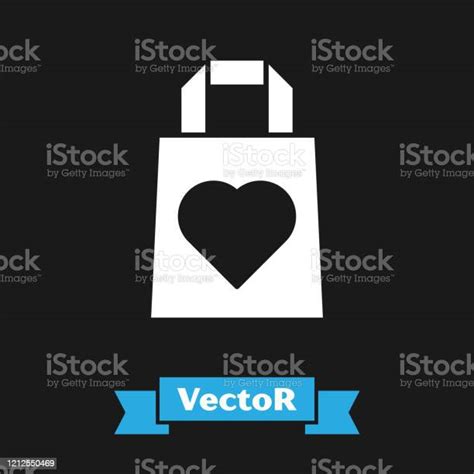 검은 색 배경에 고립 된 하트 아이콘이있는 흰색 쇼핑 백 3월 8일 국제 해피 우먼의 날 벡터 일러스트레이션 가방에 대한 스톡