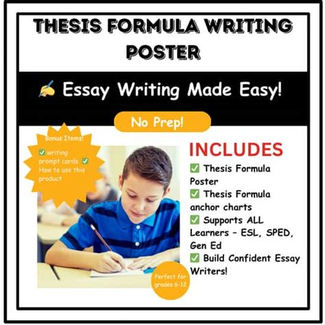 Thesis Writing Formula Poster For Strong Thesis Statement Ela Grades 6 12