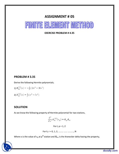 Hermite Polynomials Finite Element Method Assignment Solution Docsity