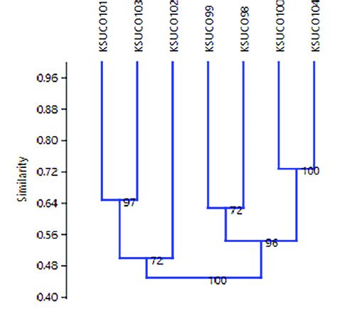dendrogram generated using unweight pair group method with arithmetic