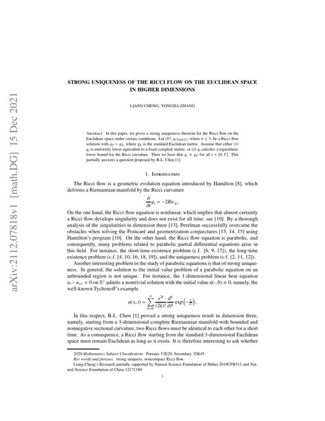 Pdf Strong Uniqueness Of The Ricci Flow On The Euclidean Space In