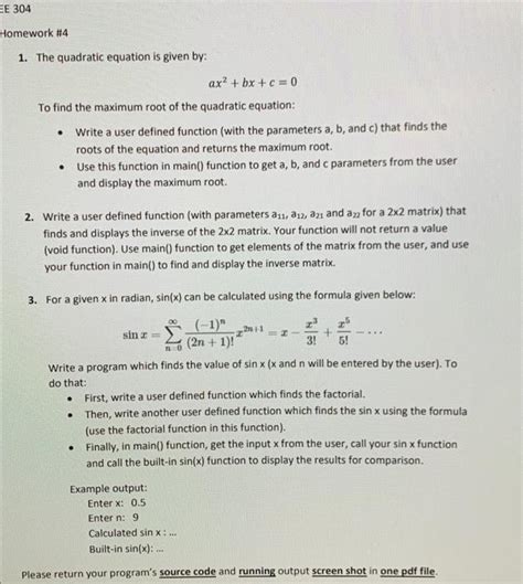 Solved 1 The Quadratic Equation Is Given By Ax2bxc0 To
