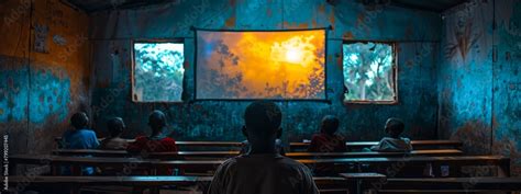 Futuristic Ai Powered Classroom In Developing Country With Interactive Digital Tools Stock