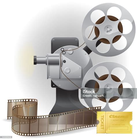 추상적 인 광선이있는 멋진 복고풍 영화 프로젝터 아날로그 장치 영화 영화 필름 플레이어 0명에 대한 스톡 벡터 아트 및 기타