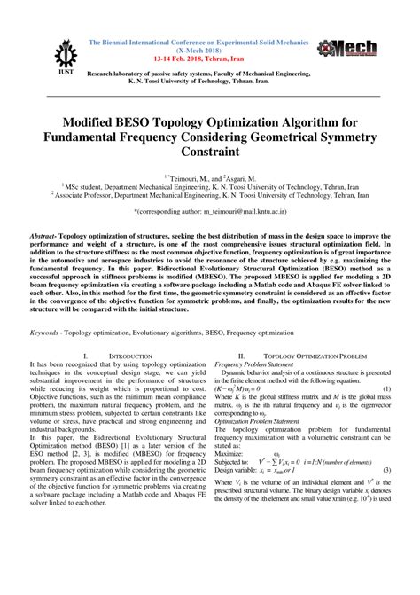 PDF Modified BESO Topology Optimization Algorithm For Fundamental Frequency Considering