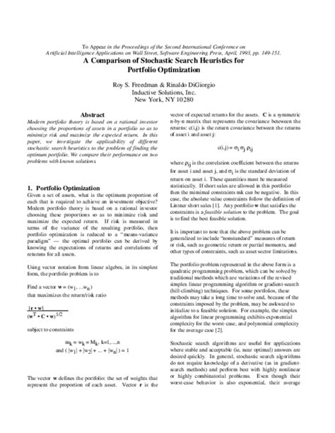 Pdf A Comparison Of Stochastic Search Heuristics For Portfolio Optimization Roy Freedman