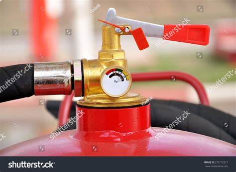 Trigger Locking Device With A Control Gauge Powder Fire Extinguisher Stock Photo