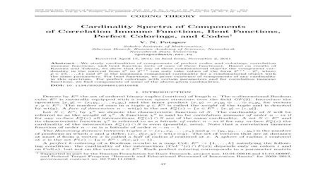 Cardinality Spectra Of Components Of Correlation Immune Functions Bent