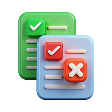 3d Document Icons Set With Check And Cross Marks Correctly And Incorrectly Symbols For Accepted