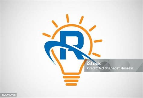 전구와 Swoosh와 영어 알파벳 R 전구 로고 벡터 템플릿입니다 전기 로고 개념에 대한 스톡 벡터 아트 및 기타 이미지 개념 개념과 주제 교육 Istock