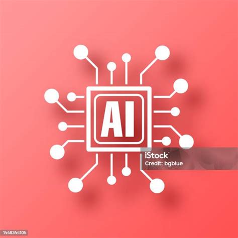 인공 지능 Ai가 탑재 된 프로세서 그림자가 있는 빨간색 배경의 아이콘 3차원 형태에 대한 스톡 벡터 아트 및 기타 이미지 3차원 형태 Cpu 개념 Istock