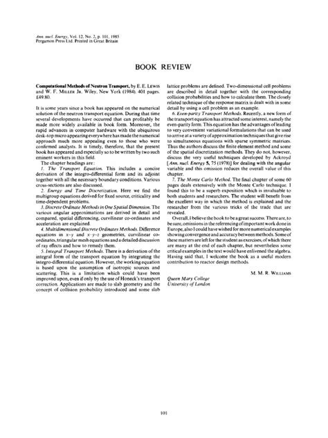 Neutron Transport Computational Methods Review Pdf Equations Matrix Mathematics