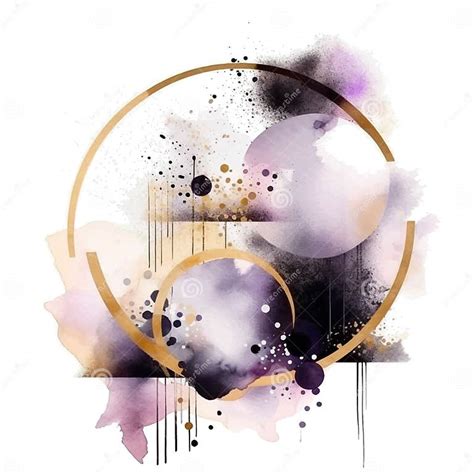 Violet Watercolor Splash Splatter Stain Brush Strokes Circles On White