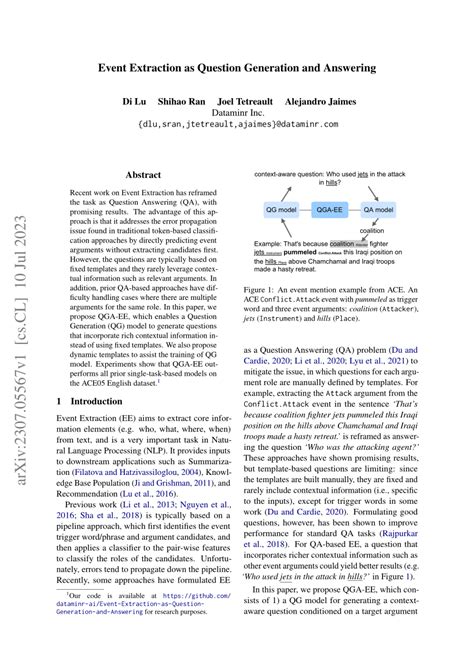 Pdf Event Extraction As Question Generation And Answering