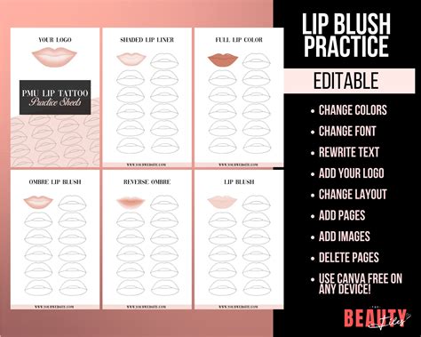 Pmu Lips Practice Sheets Lip Blush Tattoos Lip Blushing Student Guide