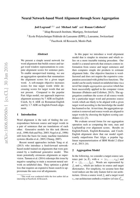 neural network based word alignment through score aggregation deepai