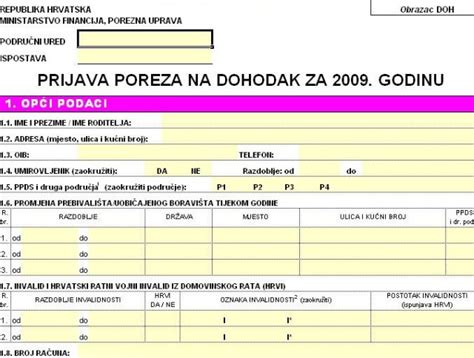 Preuzmite Doh Obrazac Za Izračun Poreza Za 2009 Godinu Excel Dokument