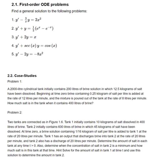 Solved 21 ﻿first Order Ode Problemsfind A General Solution