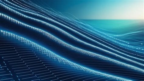 Digital Wave Background With Flowing Data Lines And Binary Code Stream