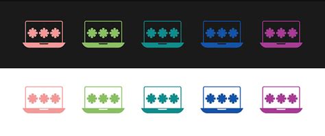 흑백 배경에서 격리된 암호 알림 아이콘으로 랩톱을 설정합니다 보안 개인 액세스 사용자 권한 부여 로그인 양식 벡터 Crash Site에 대한 스톡 벡터 아트 및 기타 이미지