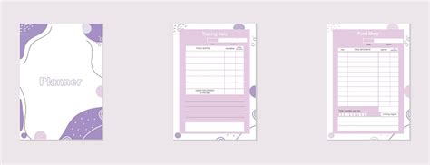 훈련 피트니스 및 식사를위한 기획자 세트 인쇄를 위한 A4 주최자 템플릿입니다 제품 식사 식사 및 스포츠 일정의 일일 계획 일일 플래너 건강한 생활방식에 대한 스톡 벡터