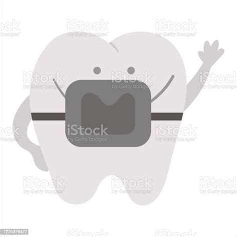 Dent Mignonne De Kawaii Avec Des Accolades Icône De Dents De Vecteur