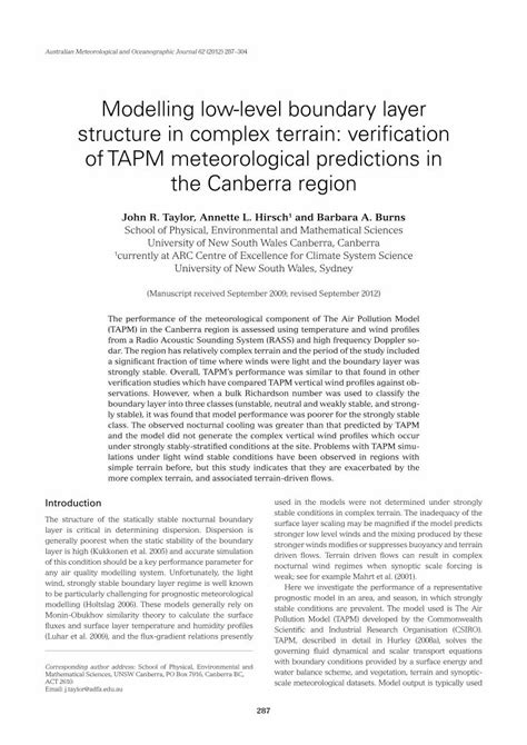 Pdf Modelling Low Level Boundary Layer Structure In Complex In