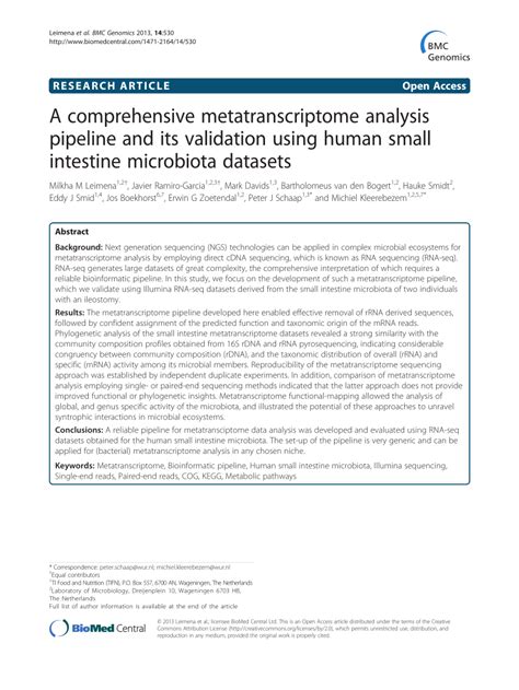 Pdf A Comprehensive Metatranscriptome Analysis Pipeline And Its Validation Using Human Small