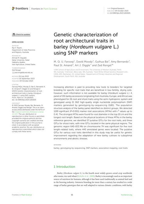 Pdf Genetic Characterization Of Root Architectural Traits In Barley