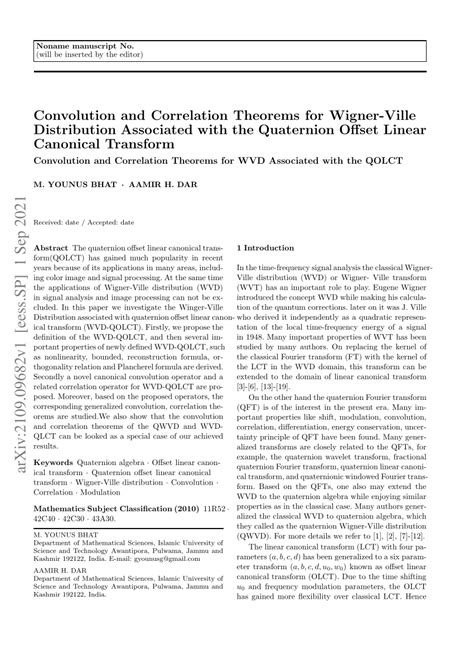 Pdf Convolution And Correlation Theorems For Wigner Ville Distribution Associated With