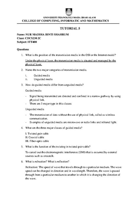 tutorial 5 itt400 universiti teknologi mara shah alam college of