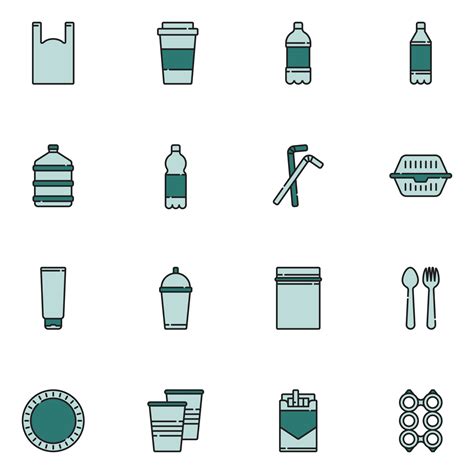 Plastic Filled Line Icon Set Vector 12758626 Vector Art At Vecteezy