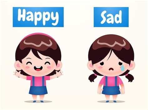 Premium Vector Cute Girl Opposite Words For Happy And Sad