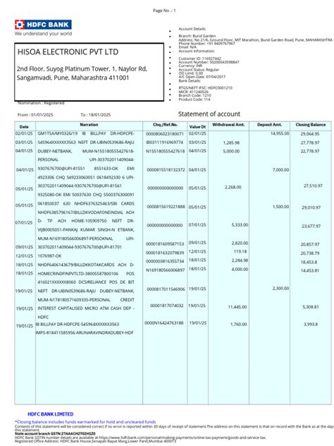 Hdfc Bank Statement Pdf Pdf Banks Financial Technology