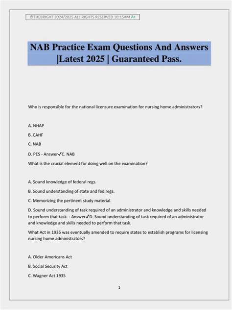 Nab Practice Exam Questions And Answers Latest 2025 Guaranteed Pass Nab Stuvia Us