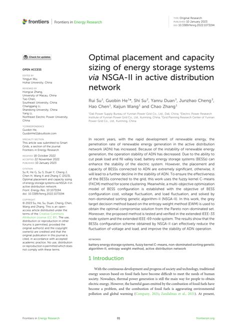 Pdf Optimal Placement And Capacity Sizing Of Energy Storage Systems Via Nsga Ii In Active
