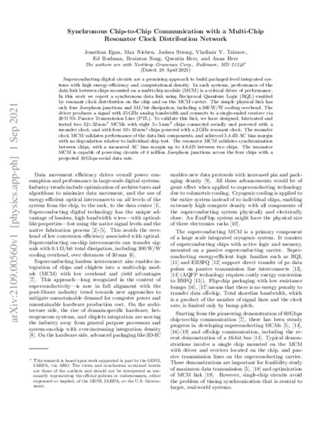Pdf Synchronous Chip To Chip Communication With A Multi Chip Resonator Clock Distribution