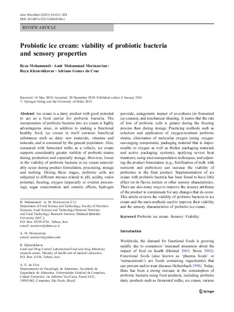 Pdf Probiotic Ice Cream Viability Of Probiotic Bacteria And Sensory Properties