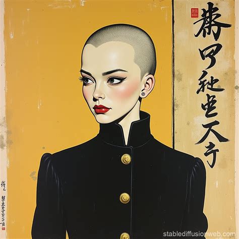 1968 Style Lady With Shaven Head Stable Diffusion Online
