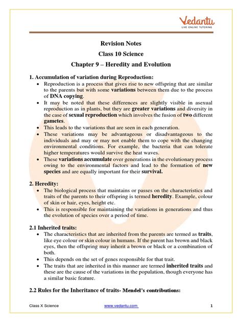 Heredity And Evolution Class 10 Notes Cbse Science Chapter 9 Pdf Pdf Dominance Genetics