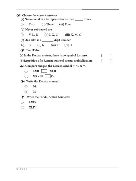 Class 4th Maths Worksheet 1 Pdf