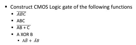 Solved Show The Cmos Logic Gate For Each Function