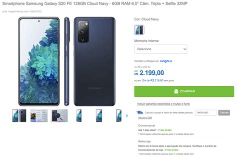 Smartphone Samsung Galaxy S20 Fe 128gb Cloud Navy 6gb Ram 65” Câm