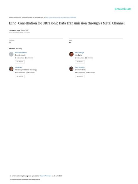 Echo Cancellation For Ultrasonic Data Transmission Pdf Electromagnetic Interference Ultrasound