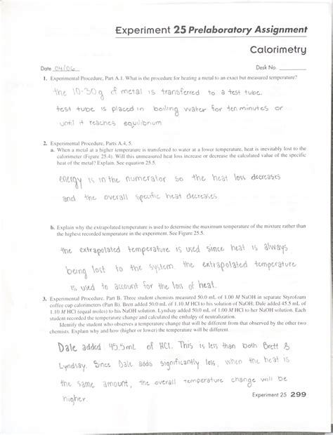 Experiment 25 Calorimetry Pre Laboratory Assignment Experiment 25