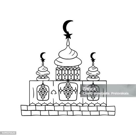 손으로 그린 이슬람 성일 클립 아트입니다 이슬람의 낙서 상징 모스크 흰색 배경에 격리되어 있습니다 건물 외관에 대한 스톡 벡터 아트 및 기타 이미지 Istock