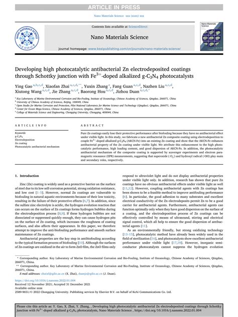 Pdf Developing High Photocatalytic Antibacterial Zn Electrodeposited Coatings Through Schottky