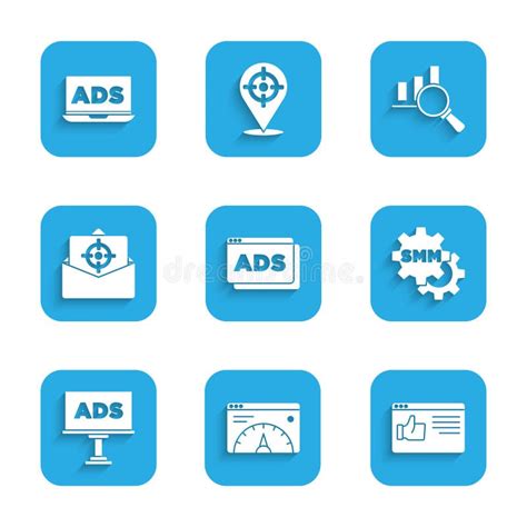 Set Advertising Website Statistic Browser Window Social Media Marketing Mail And E Mail
