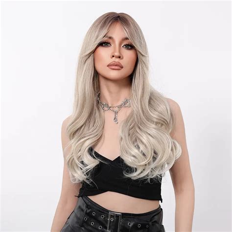 Sex Doll Wigs Ombre Platinum Blonde Long Wavy Wig With Natural K Pop